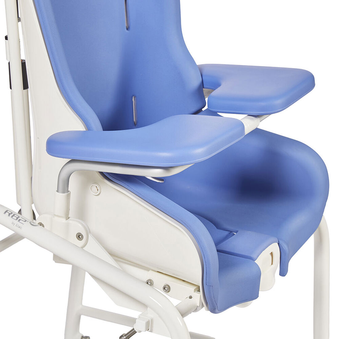 Swing-away arm rests/tray, blue